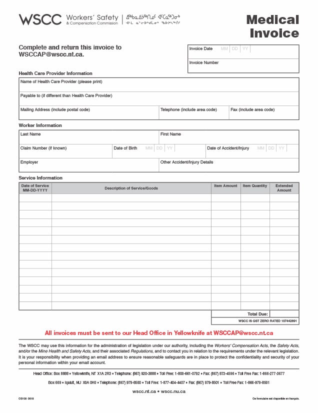 Medical Invoice | WSCC | Workers' Safety and Compensation Commission