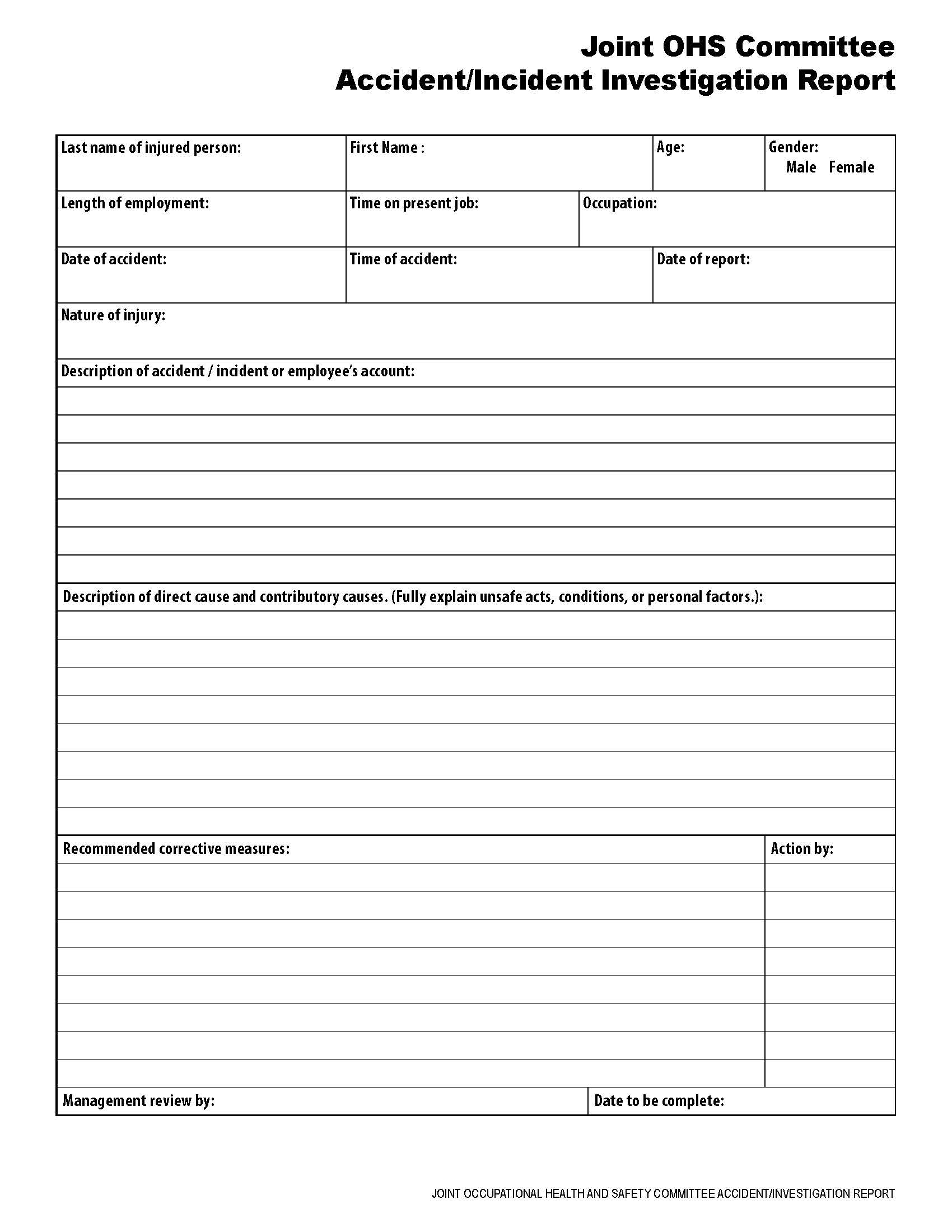 Joint OHS Committee Accident/Incident Investigation Report - Template ...