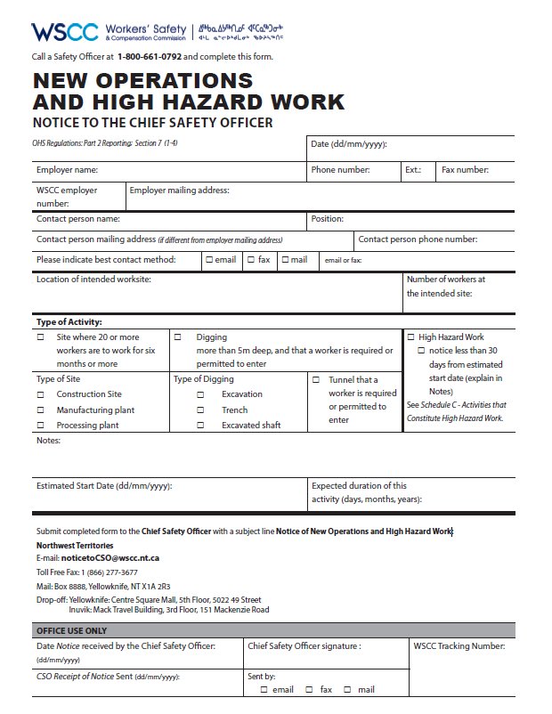 New Operations and High Hazard Work Notification Form | WSCC | Workers ...