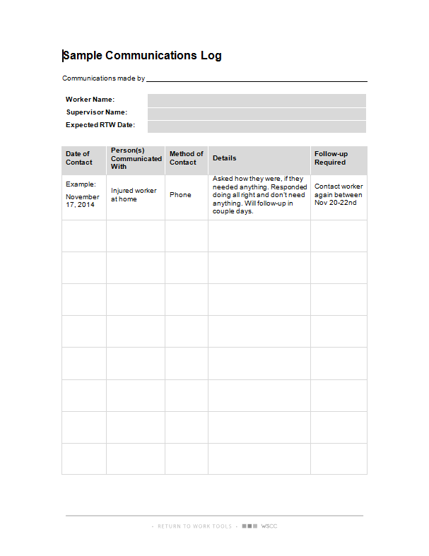 Communications Log | WSCC | Workers' Safety and Compensation Commission