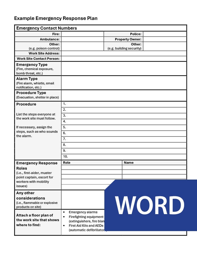 Example Emergency Response Plan | WSCC | Workers' Safety and Compensation Commission