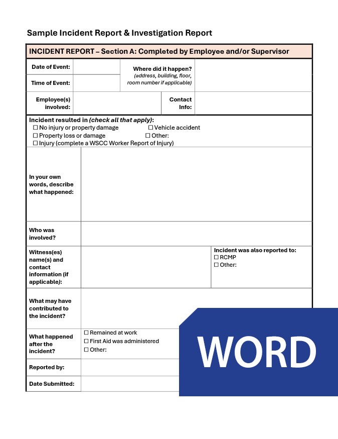 Sample Incident Report & Investigation Report | WSCC | Workers' Safety ...