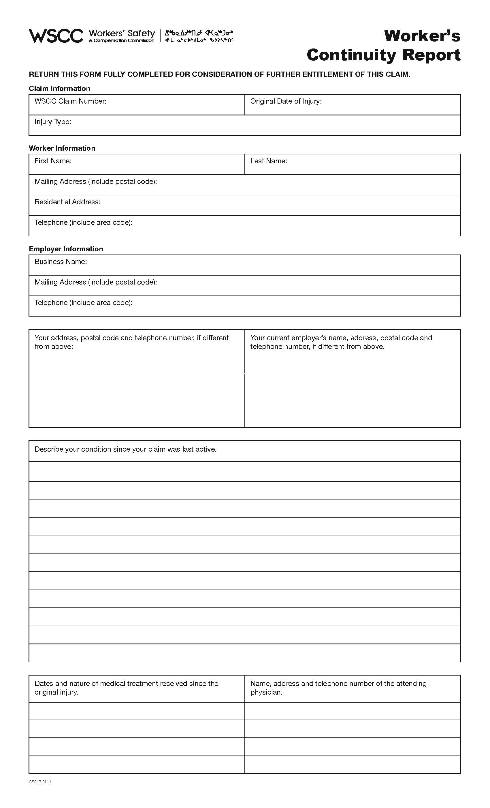 Worker's Continuity Report | WSCC | Workers' Safety and Compensation ...